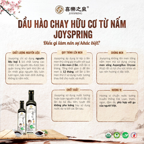 Dầu hào chay hữu cơ từ nấm và nước tương hữu cơ ít muối Joyspring - Sức khỏe cho cả gia đình ...